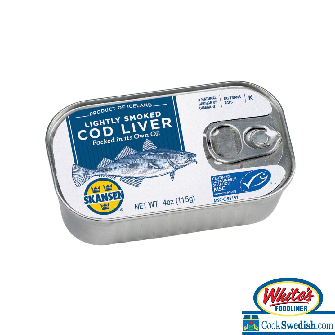 Skansen Lightly Smoked Cod Liver Tin, 4oz – Cook Swedish
